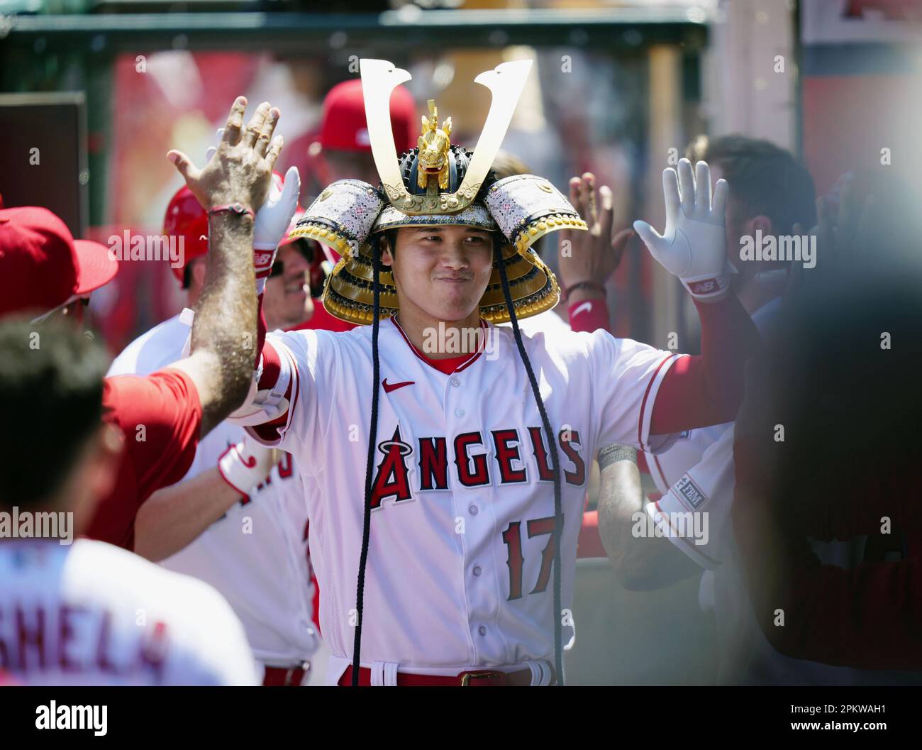 Shohei Ohtani of the Los Angeles Angels puts on a samurai warrior ...