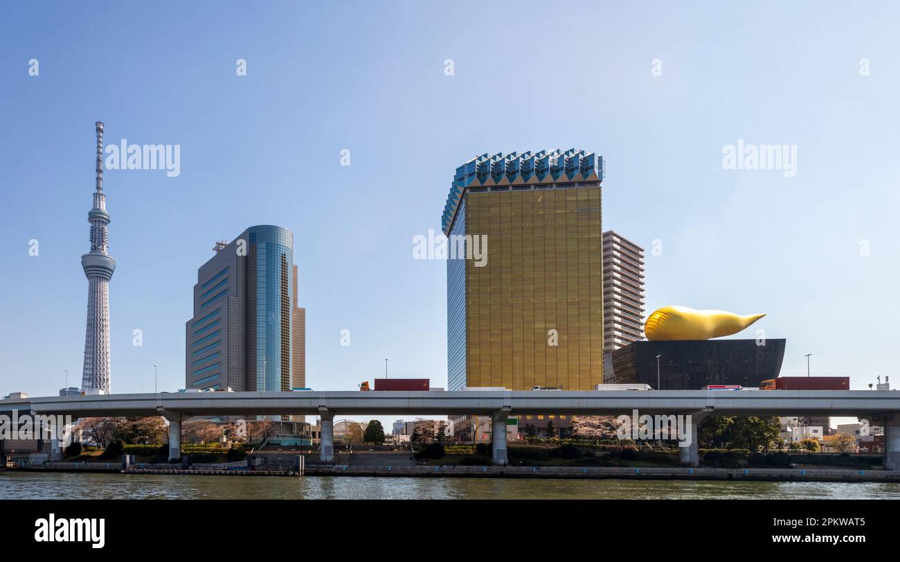 View of Sumida District with the iconic Asahi Beer Hall buildings and ...