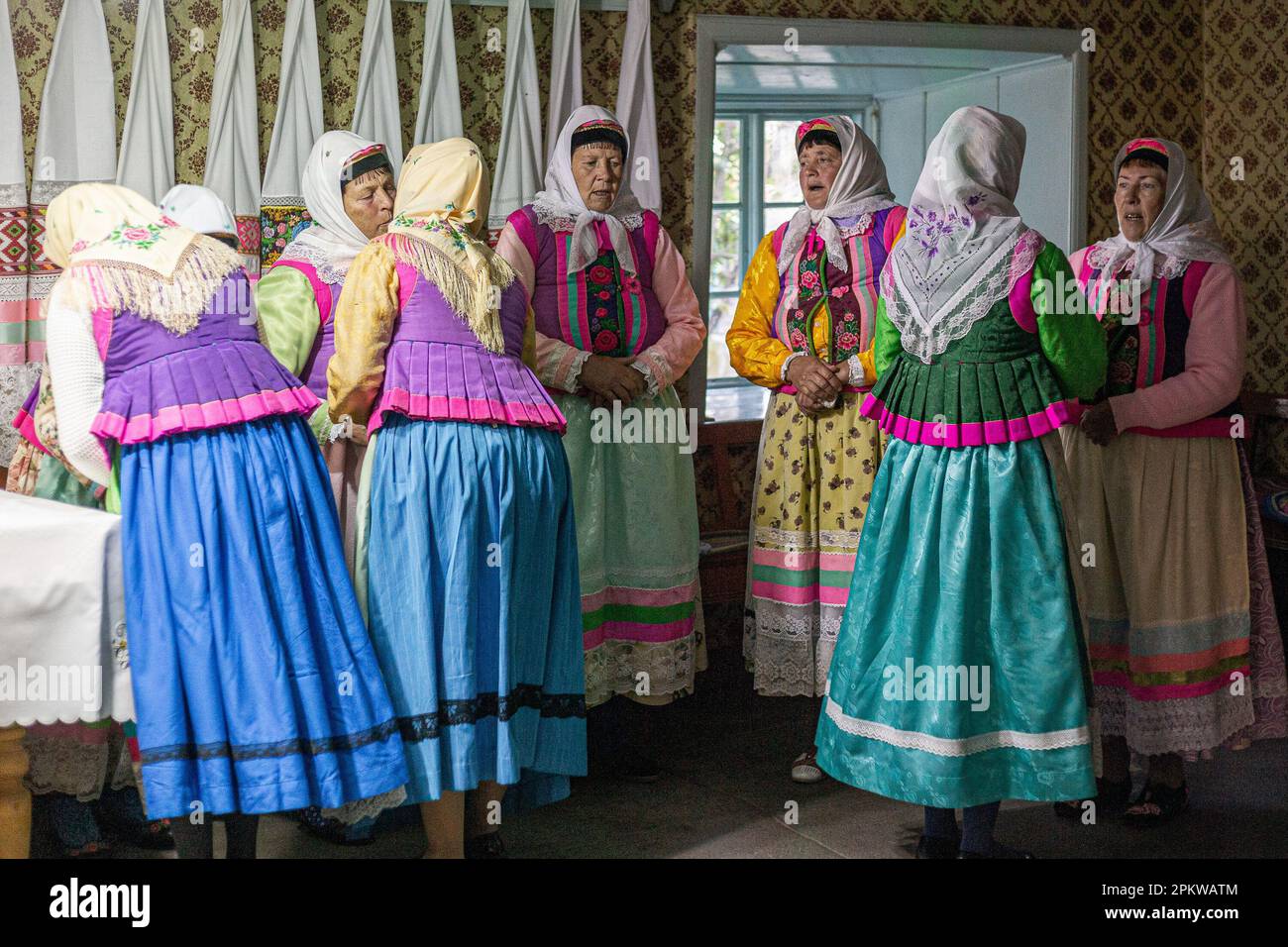 Doukhobors devotees perform morning prayers inside the prayer room. It ...