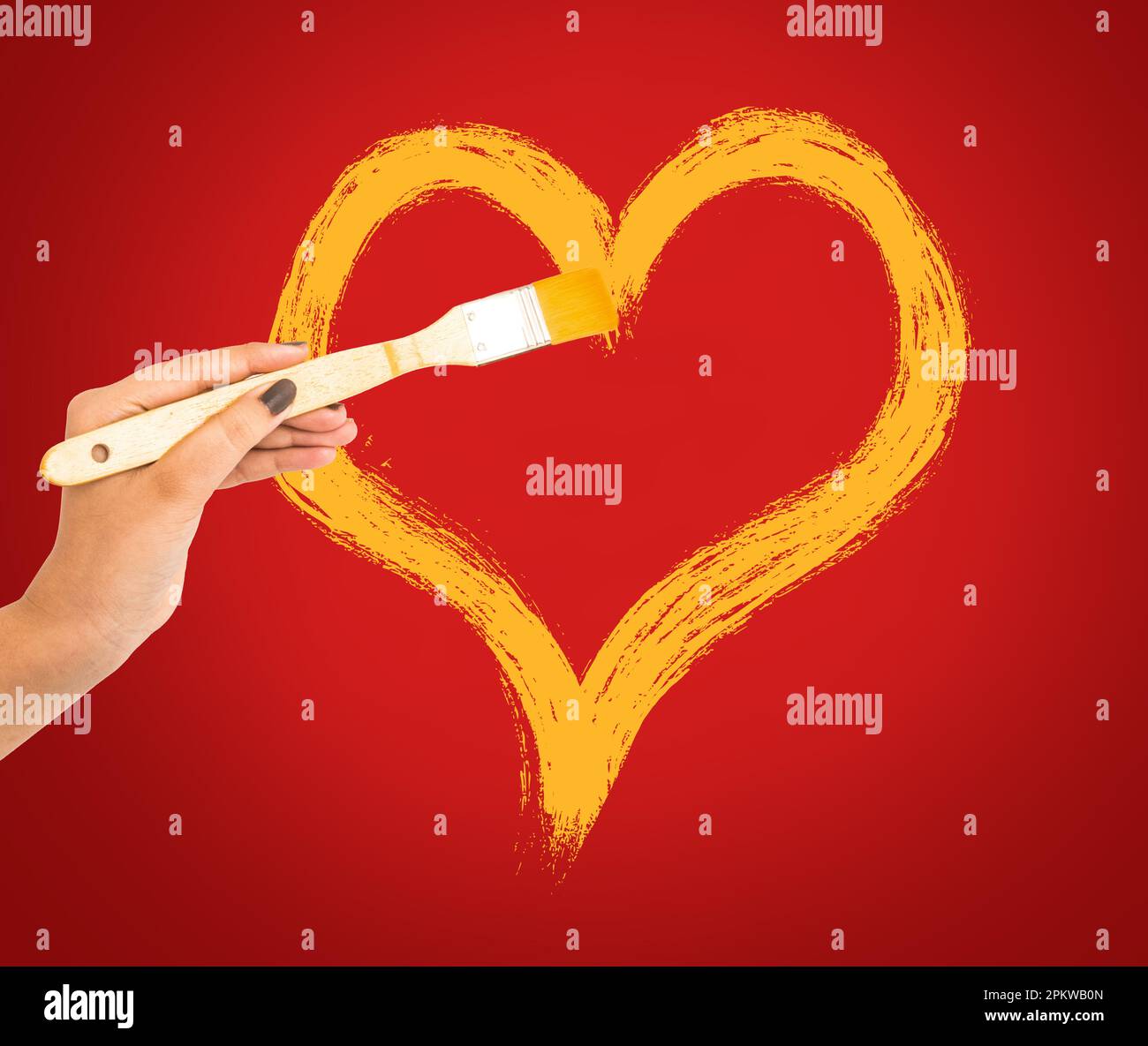 Hand painting heart shape on red wall background Stock Photo - Alamy