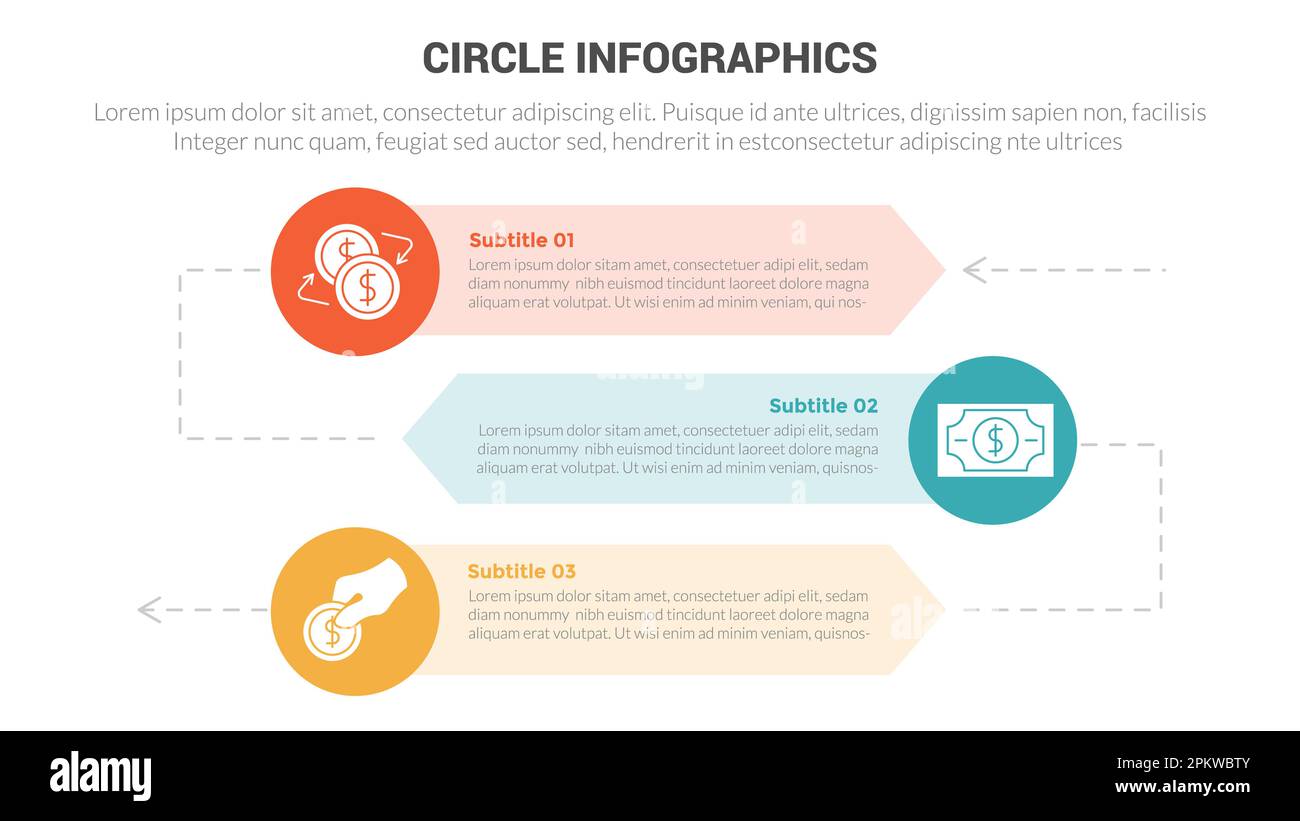 circle base infographics template diagram banner with vertical bar structure and 3 point step ...