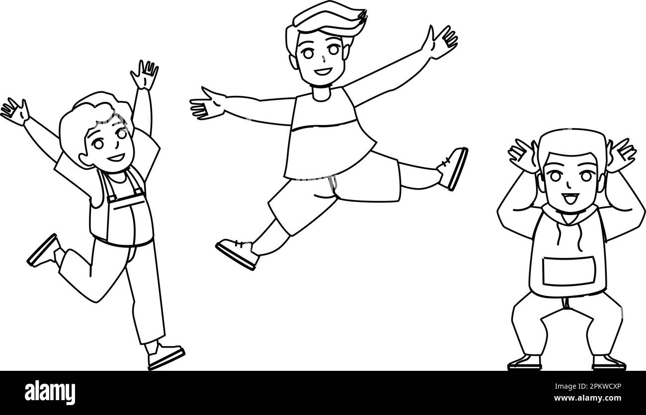 Portrait happy school children drawing Black and White Stock Photos ...