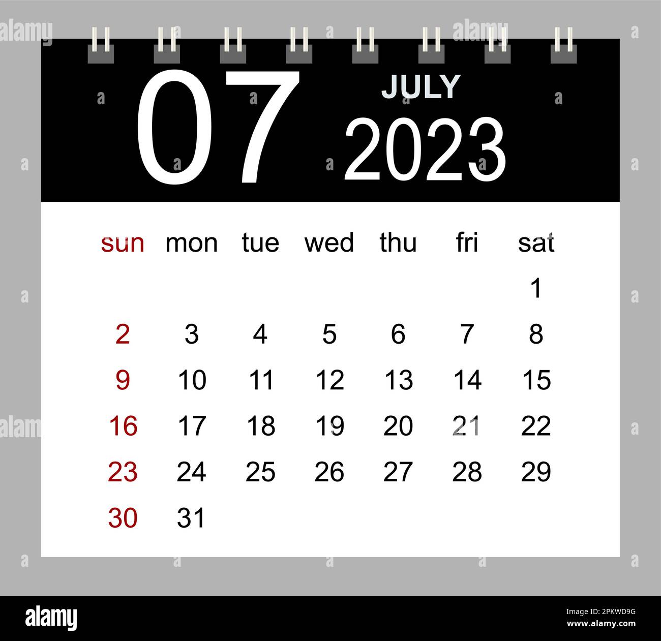 July 2023. Vector monthly calendar template 2023 year in simple style ...
