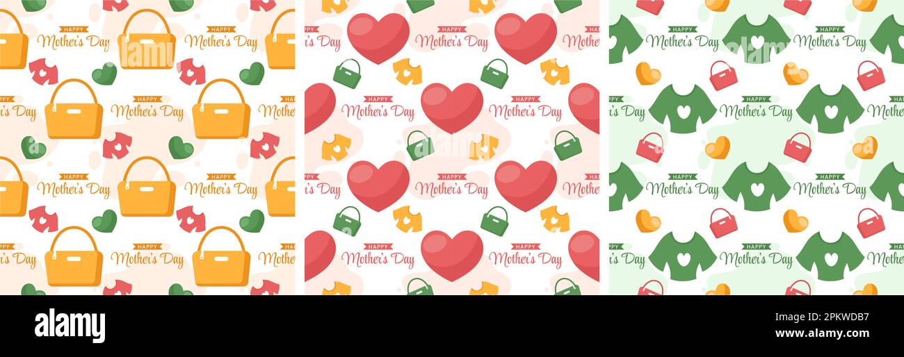Set of Happy Mother Day Seamless Pattern Design in Element Decoration ...