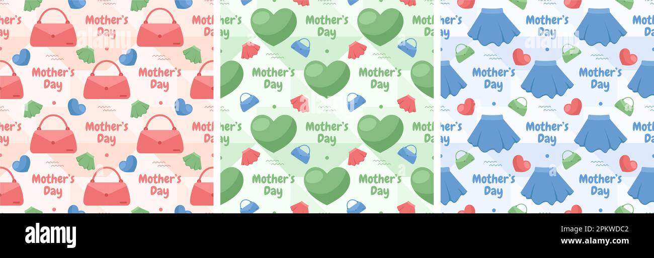Set of Happy Mother Day Seamless Pattern Design in Element Decoration ...