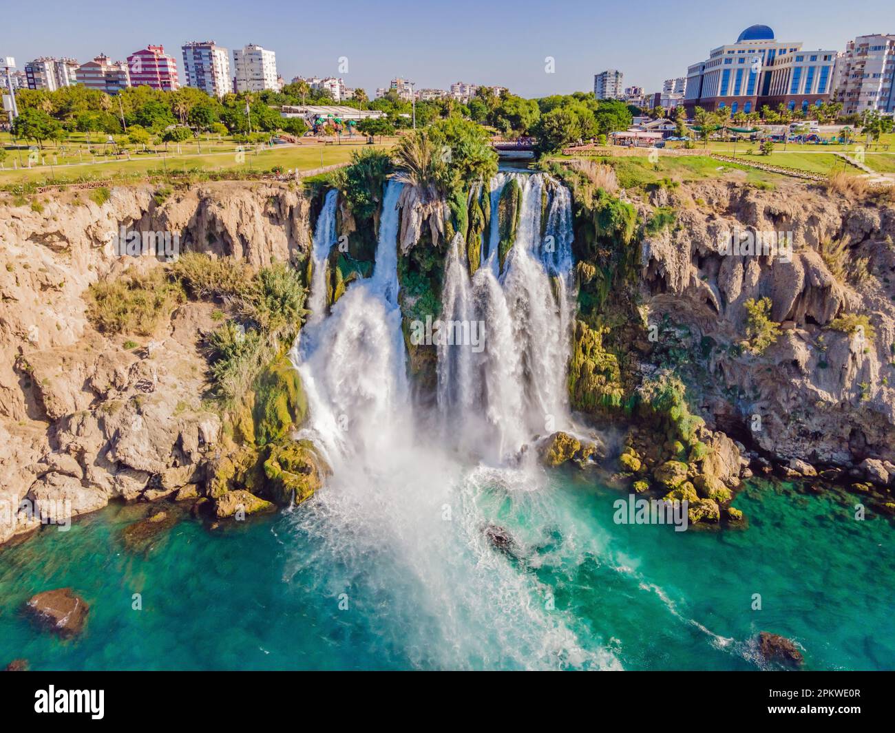 Lower Duden Falls drop off a rocky cliff falling from about 40 m into ...