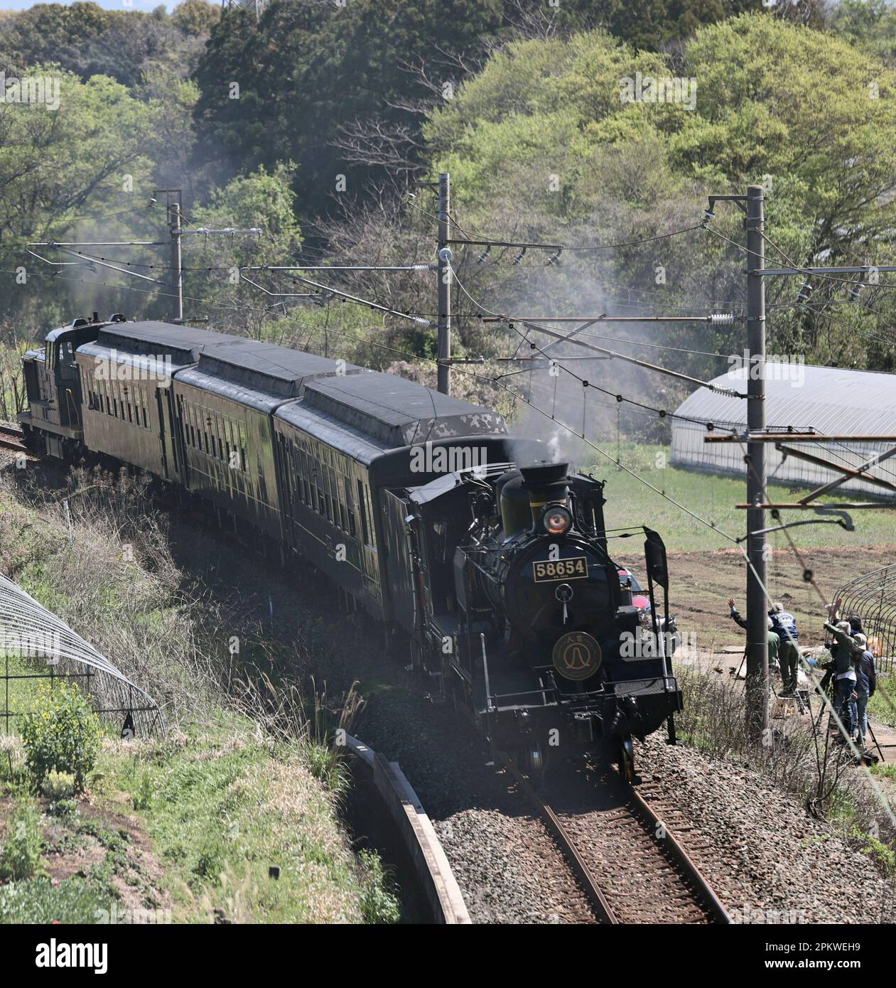The SL Hitoyoshi runs in Kumamoto City, Kumamoto Prefecture on April 8 ...