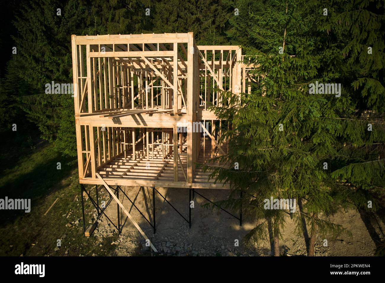 Drone's vantage point offers view of two-storey wooden-framed domicile ...