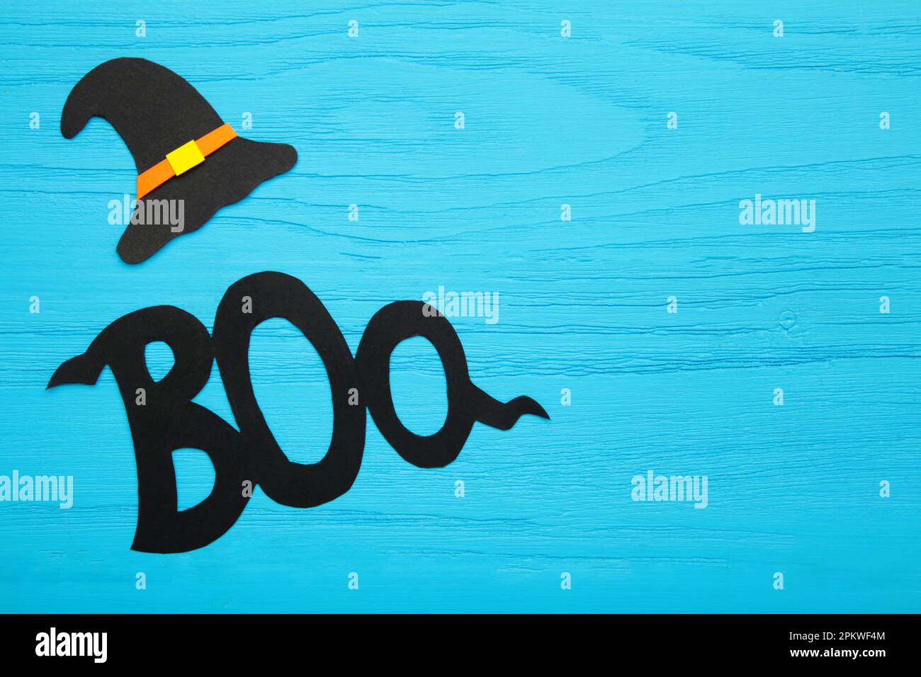 Boo scary concept. Halloween background with creative text on blue. Top ...