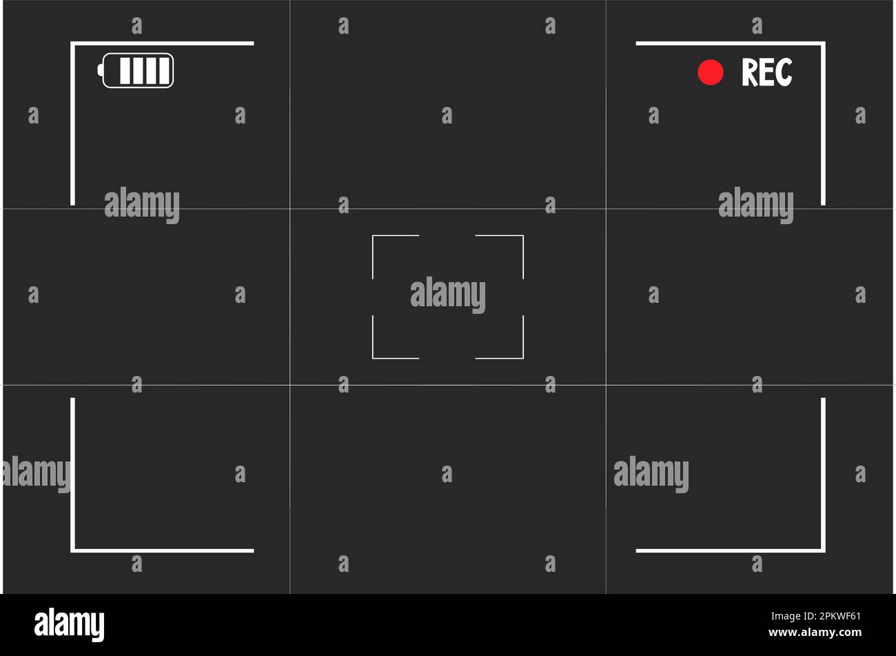 Video camera viewfinder overlay template, interface on dark background ...