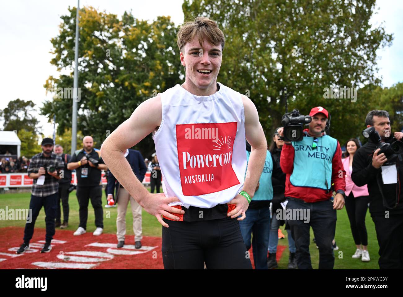 Ryan Tarrant (right) celebrates winning the Stawell Gift 120 Metres ...