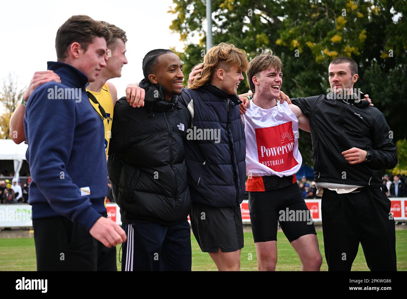 Ryan Tarrant (2nd right) celebrates winning the Stawell Gift 120 Metres ...