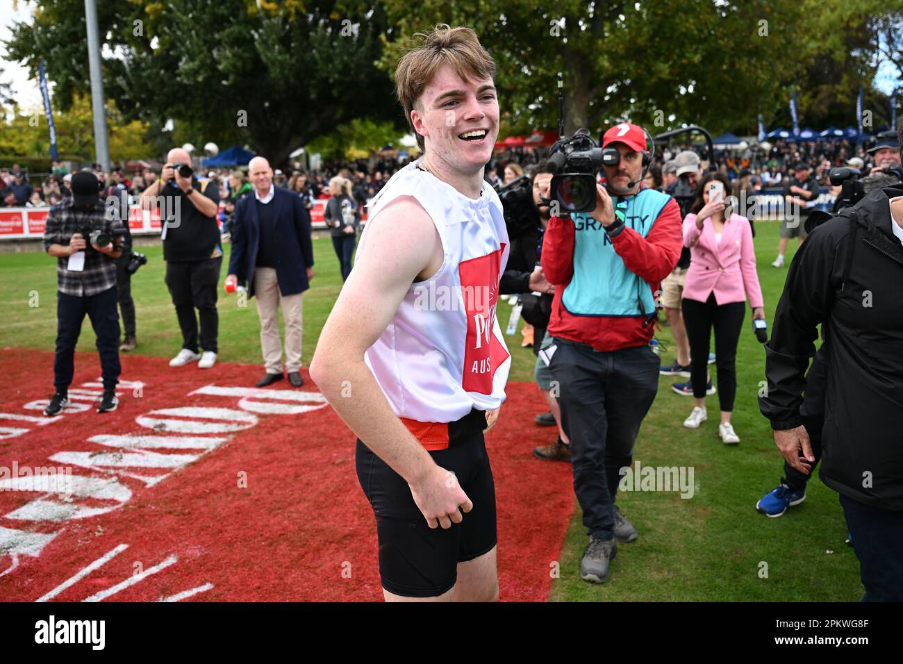Ryan Tarrant (right) celebrates winning the Stawell Gift 120 Metres ...