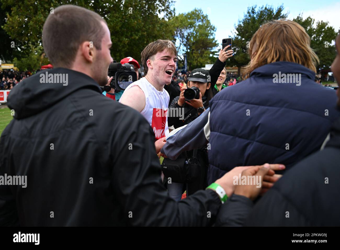 Ryan Tarrant celebrates winning the Stawell Gift 120 Metres Handicap ...