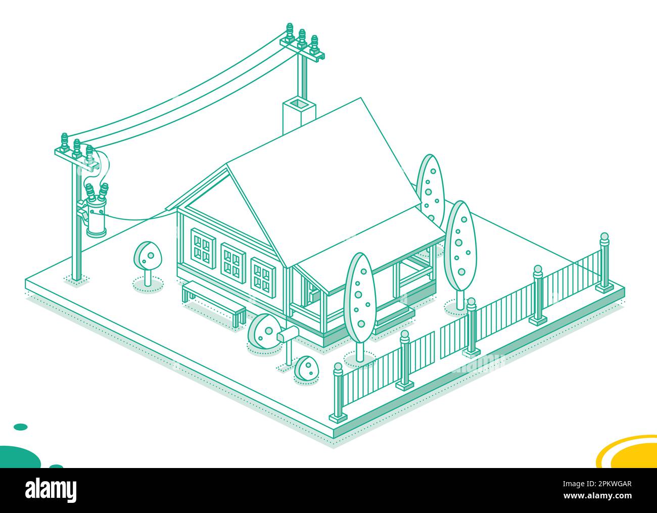 Isometric Small House with Electric Pole and Transformer on It ...