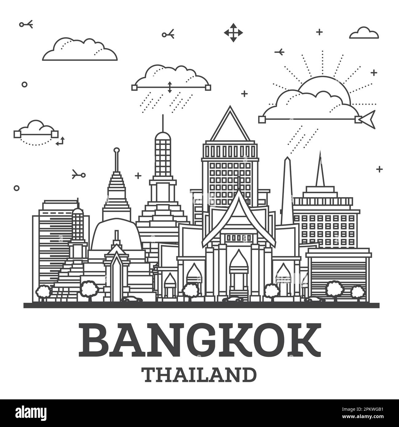 Outline Bangkok Thailand City Skyline with Modern and Historic ...