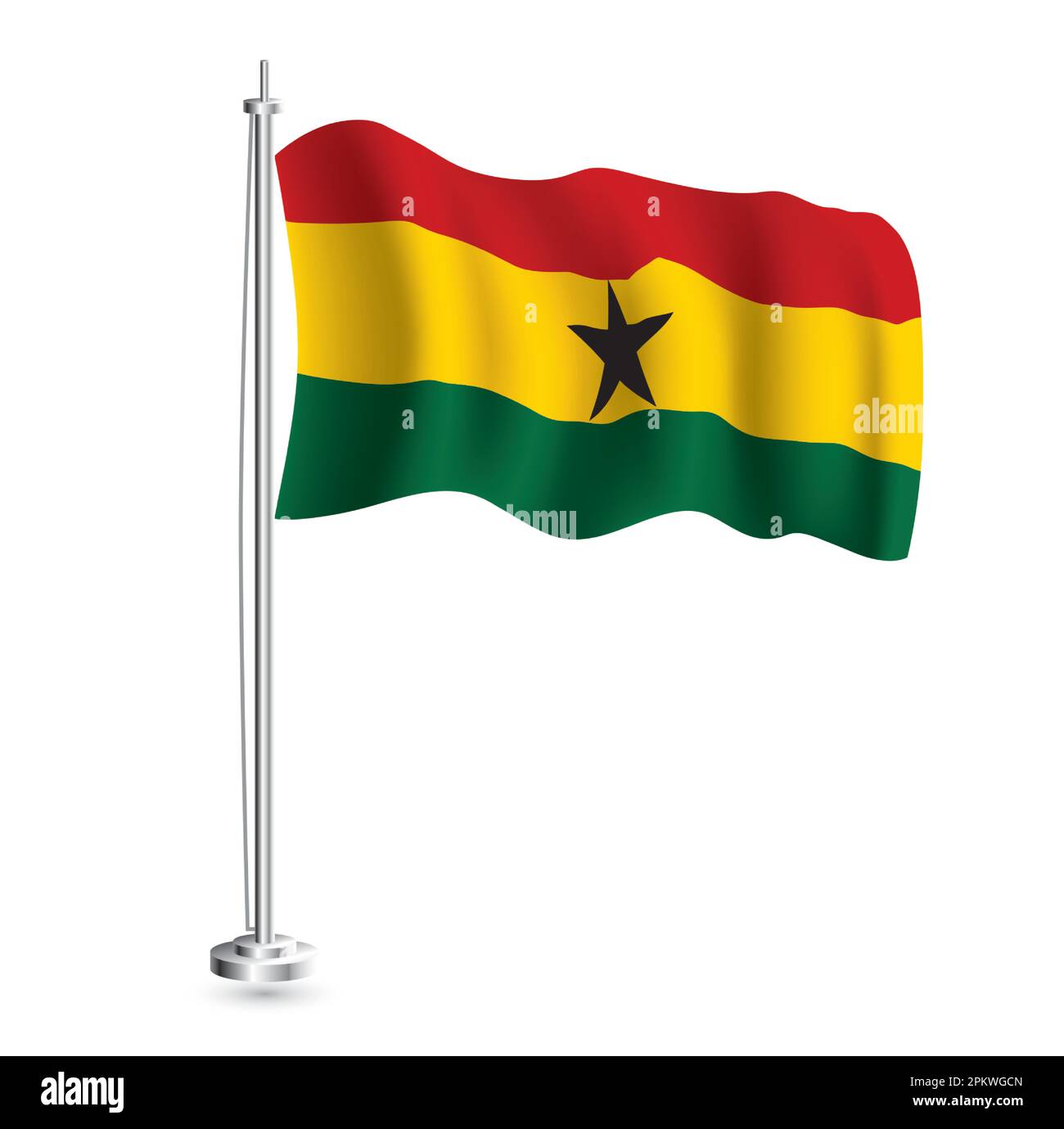 Ghana Flag Isolated Realistic Wave Flag Of Ghana Country On Flagpole Vector Illustration Stock
