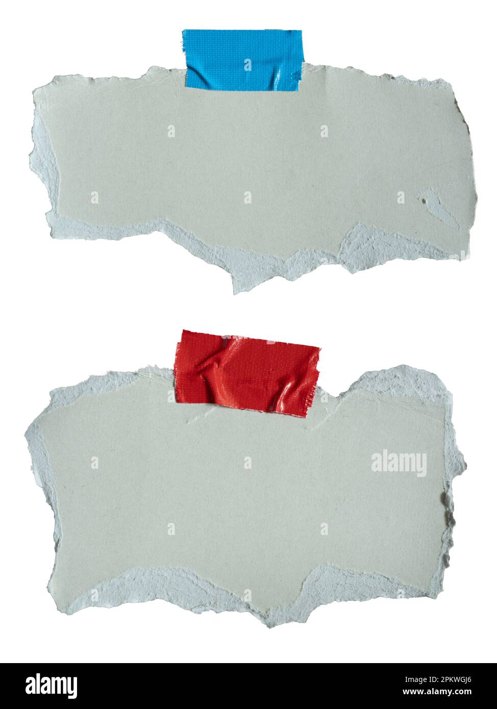 Torn papers with adhesive tapes isolated on white background with ...
