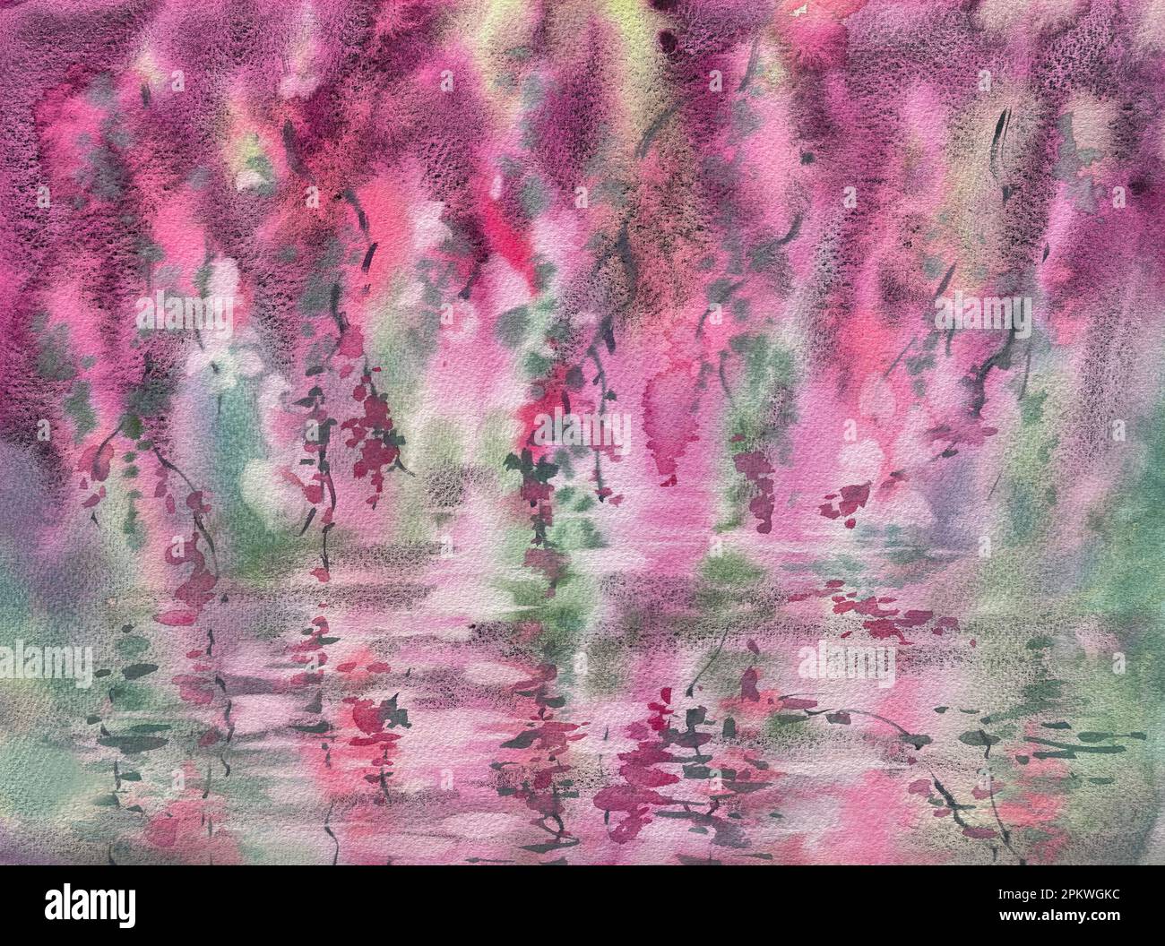 Flowering sunny garden in spring watercolor background Stock Photo - Alamy