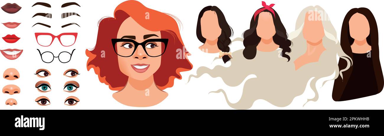 Woman face constructor, avatar of female character creation dark skin ...