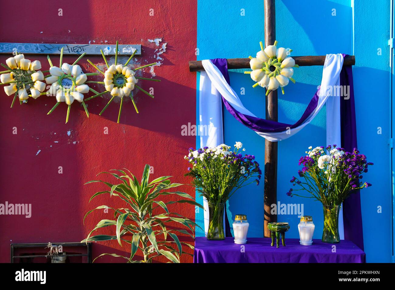 Small altar setup in front of a house in preparation for the Good ...