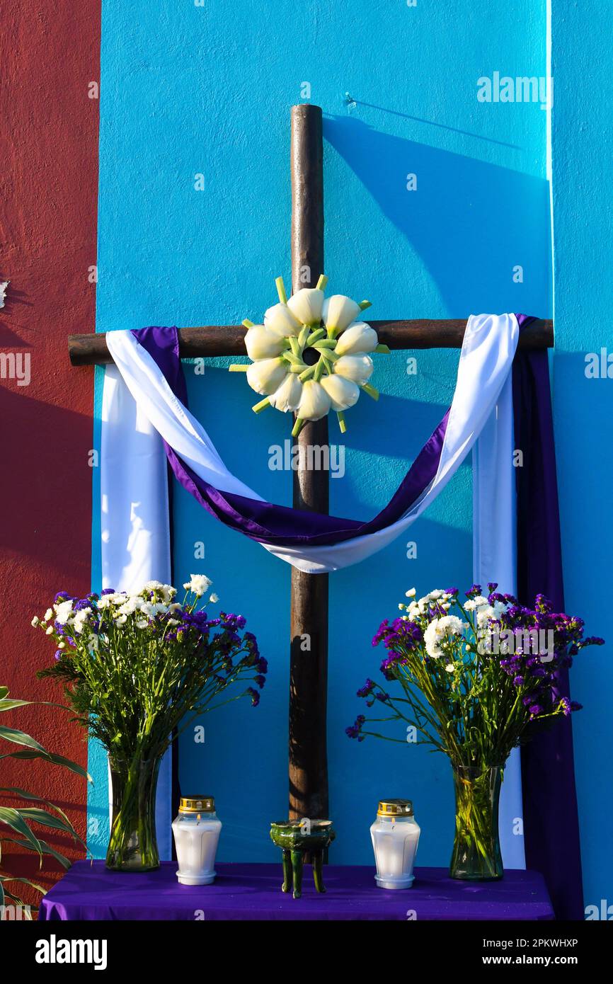 Small altar setup in front of a house in preparation for the Good ...