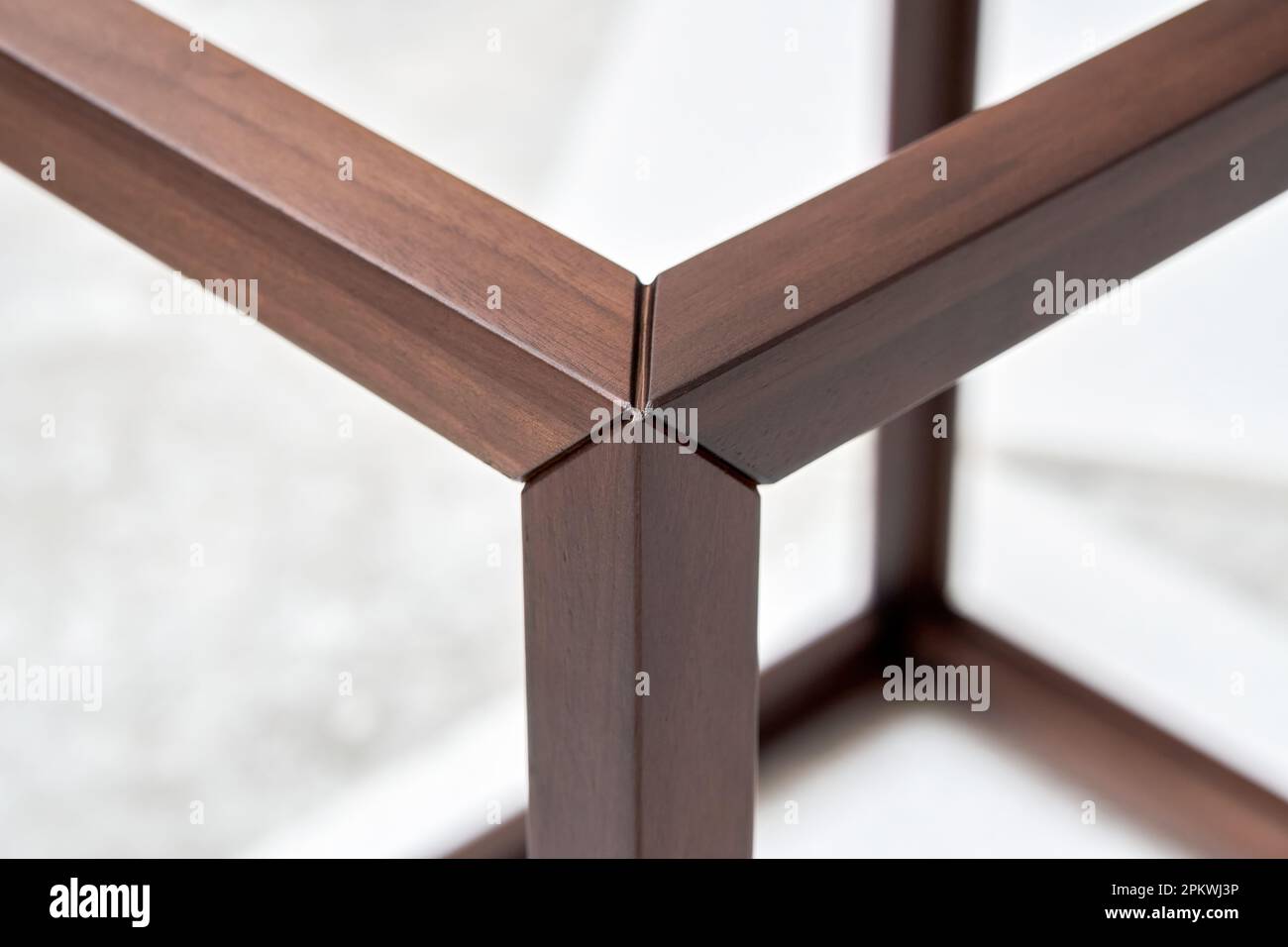 Wooden frame of bedside table made of solid walnut in workshop. Joinery ...