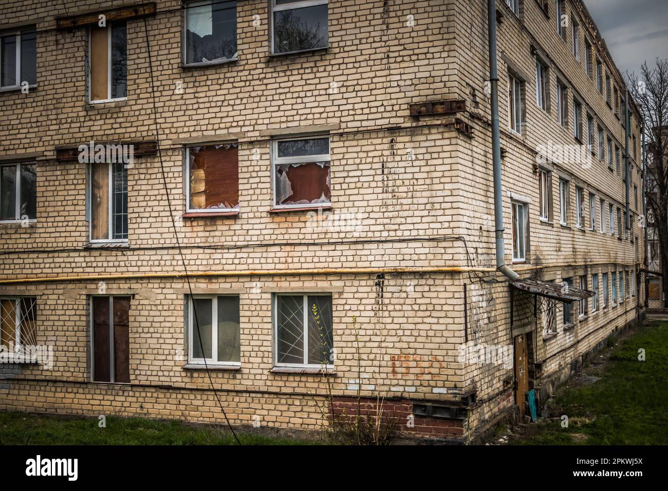 Destroyed building located in the city of Izyum, Kharkiv Oblast. The ...