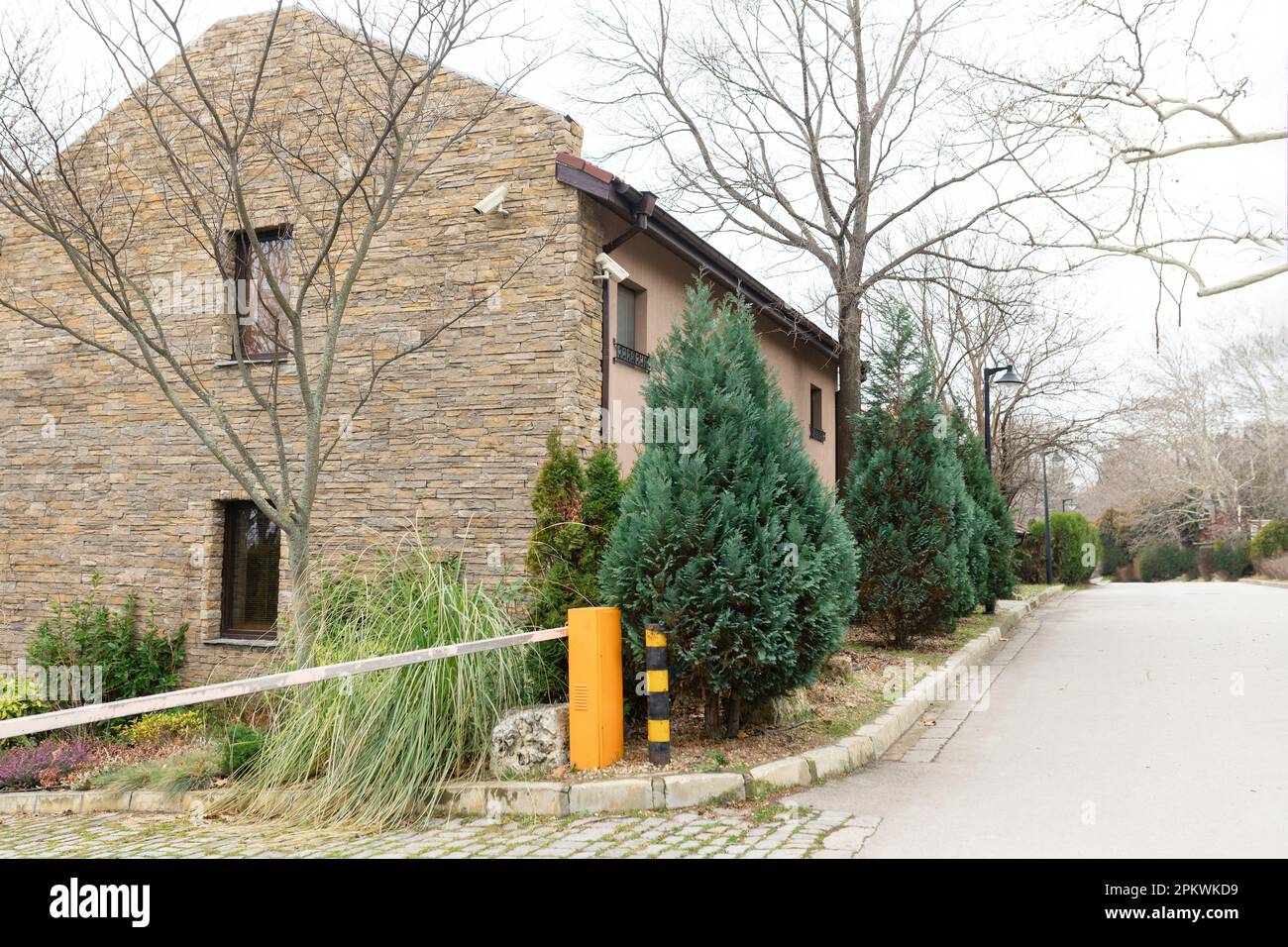 Geometric landscaping shrub, Chewing hedge Stock Photo - Alamy