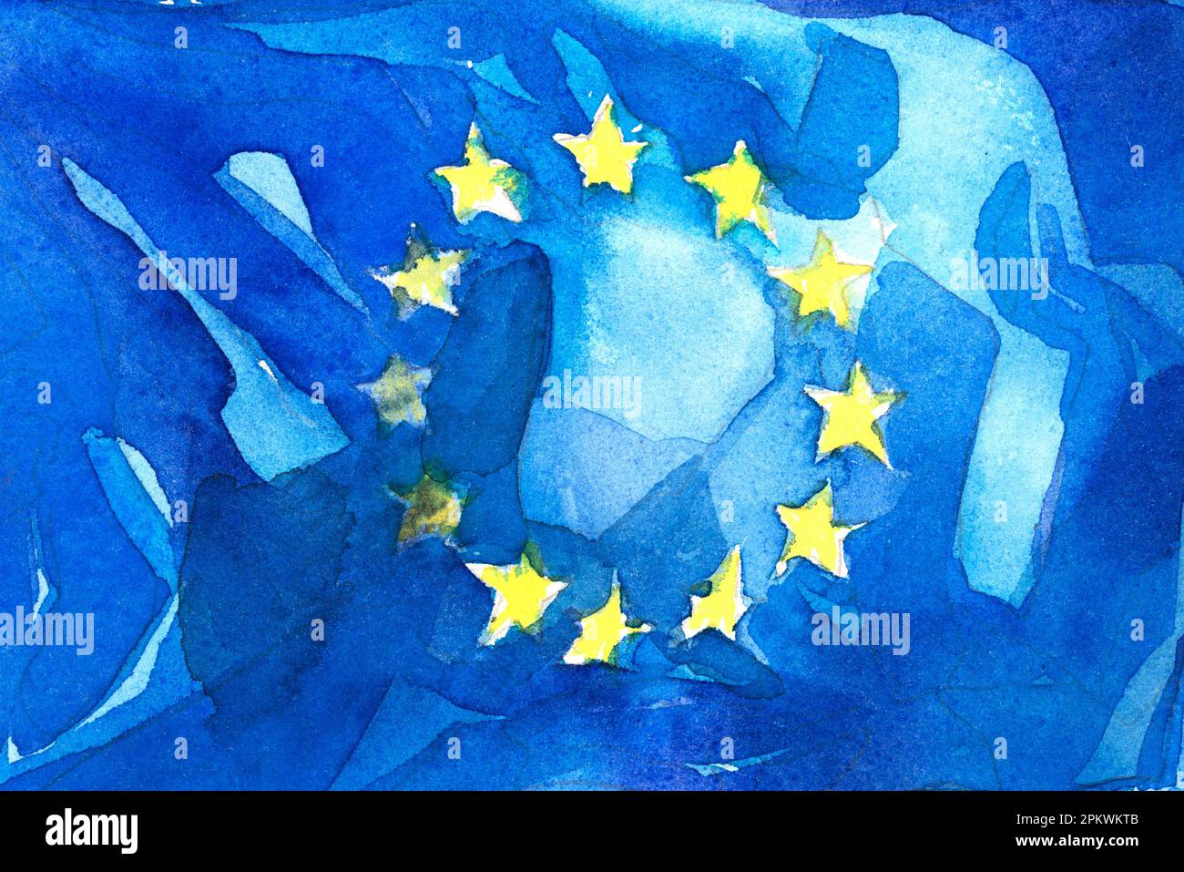 Europe, European Union flag. Hand drawn watercolor illustration Stock ...