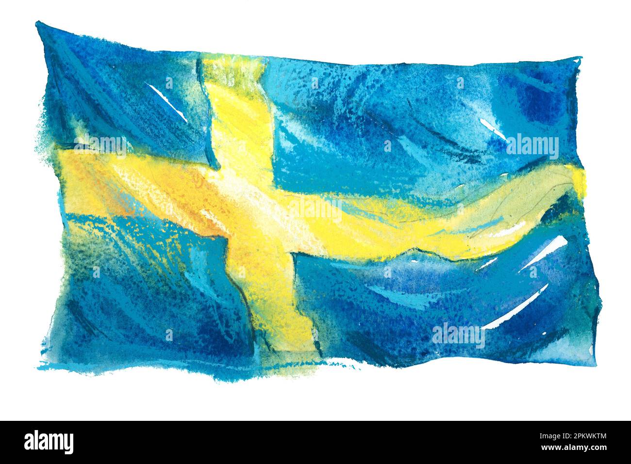 Sweden, Swedish flag. Hand drawn watercolor illustration Stock Photo ...
