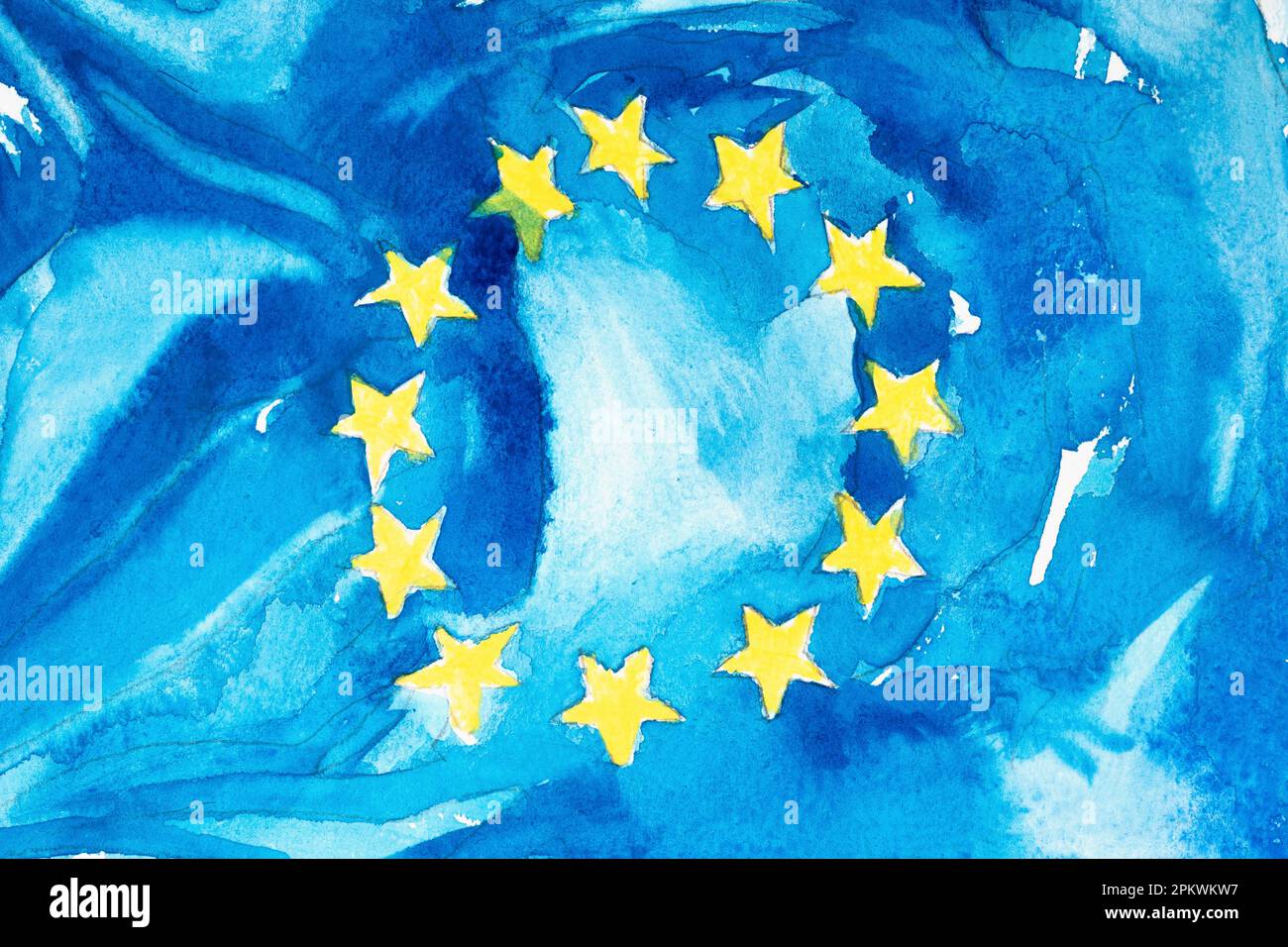 Europe, European Union flag. Hand drawn watercolor illustration Stock ...