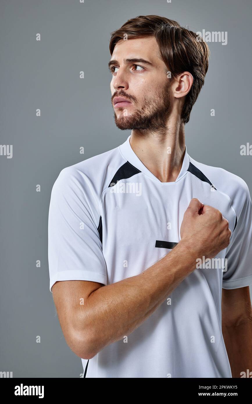 Soccer player studio portrait Stock Photo - Alamy
