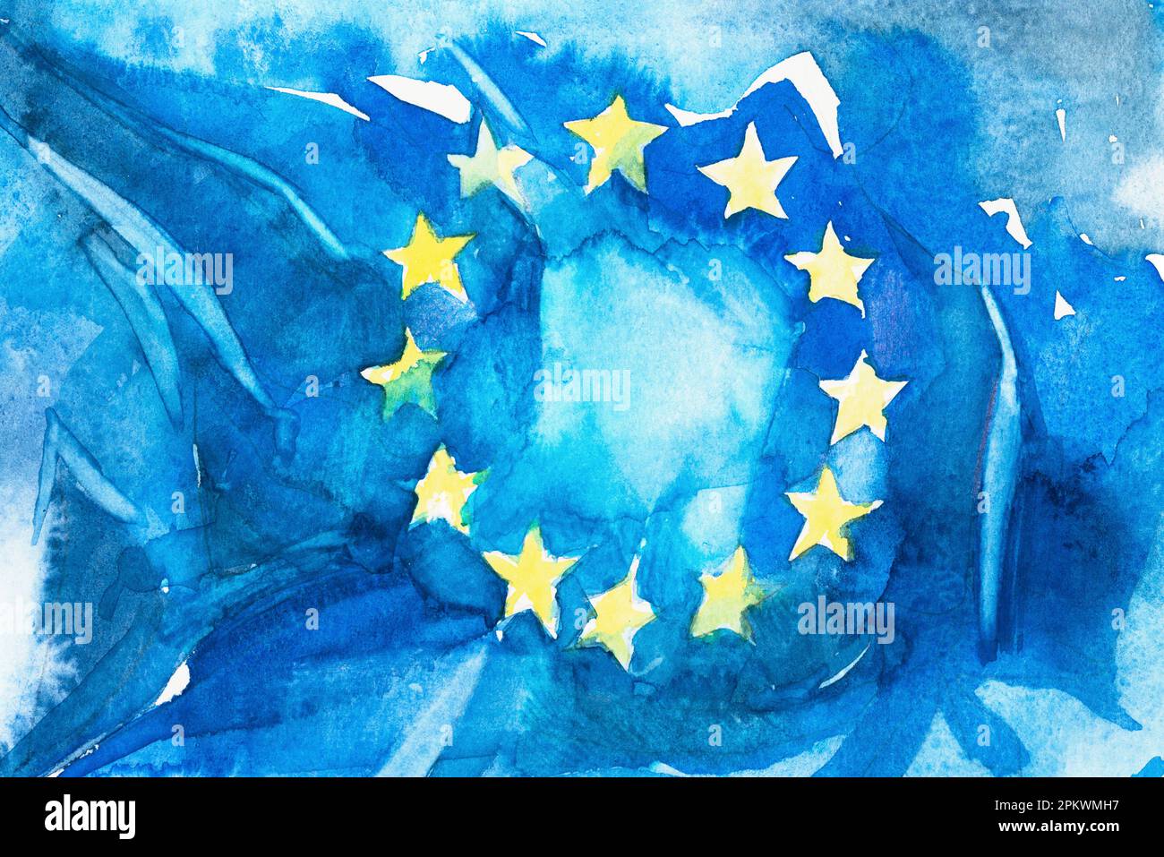 Europe, European Union flag. Hand drawn watercolor illustration Stock ...