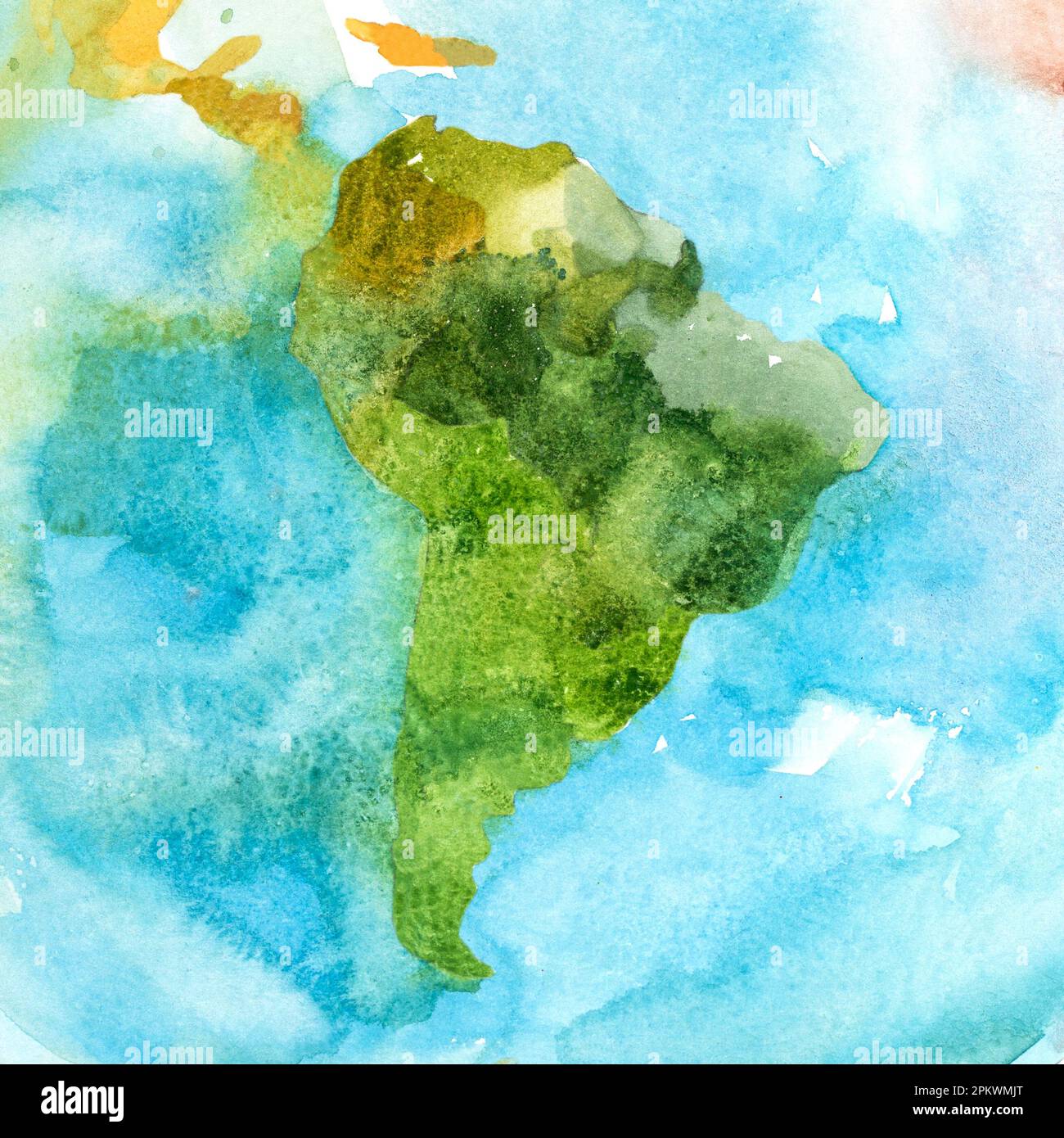 Watercolor map of South America. Watercolour illustration Stock Photo ...