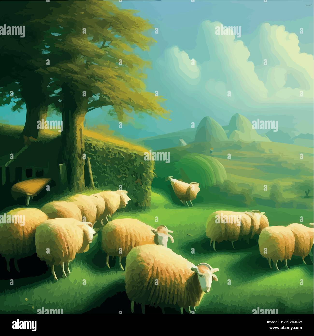 Sheep goat herd illustration Stock Vector Images - Alamy