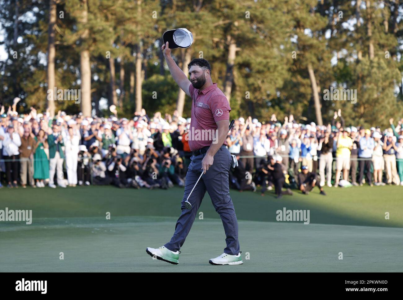 Augusta, United States. 09th Apr, 2023. Jon Rahm of Spain celebrates on ...