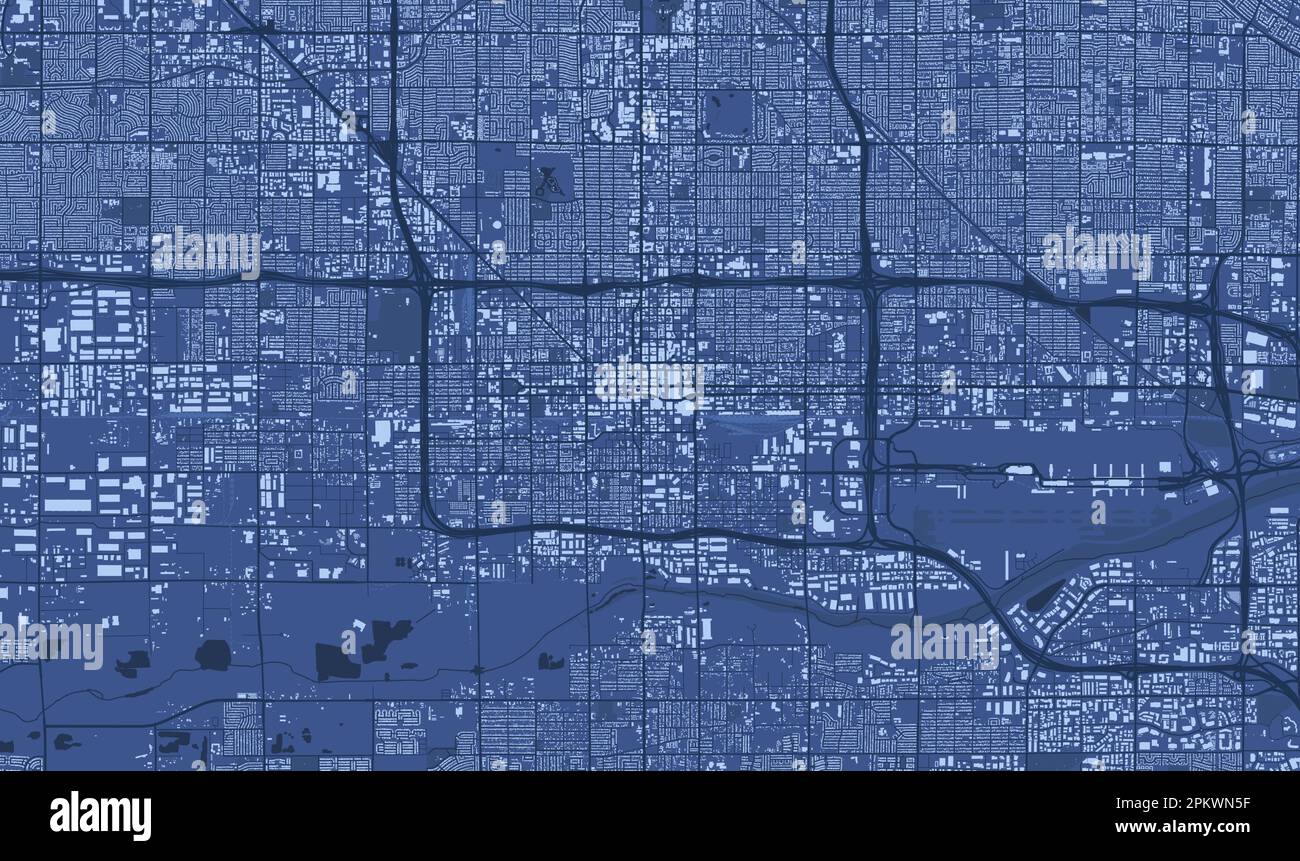 Detailed blue vector map poster of Phoenix city administrative area ...