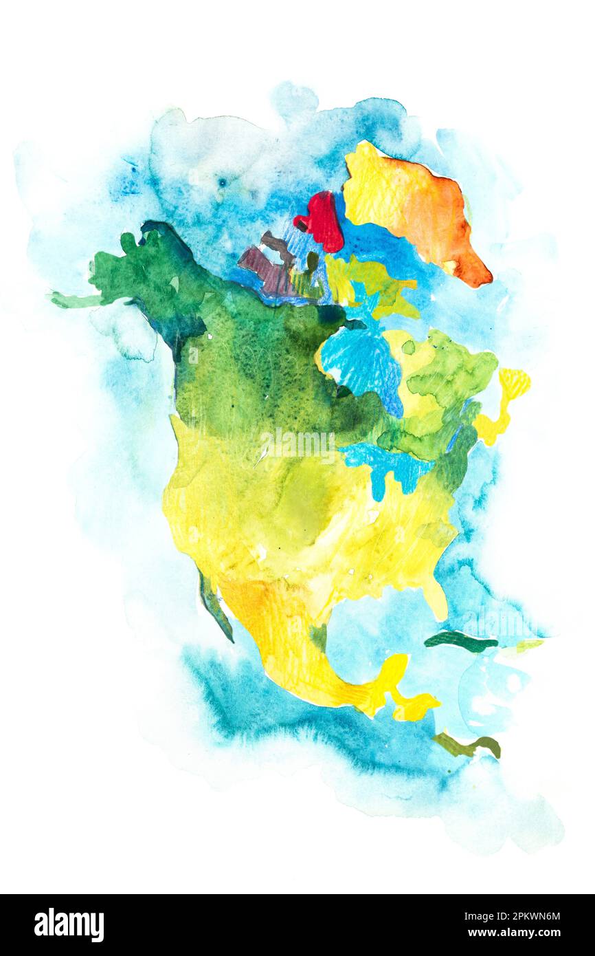 Map of North America, USA and Canada. Watercolor Stock Photo - Alamy