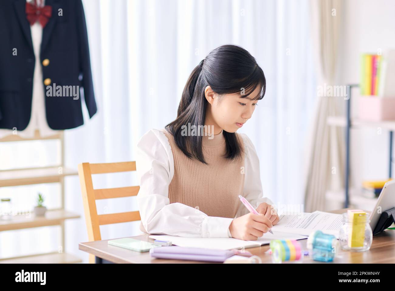 Japanese high school student studying Stock Photo - Alamy