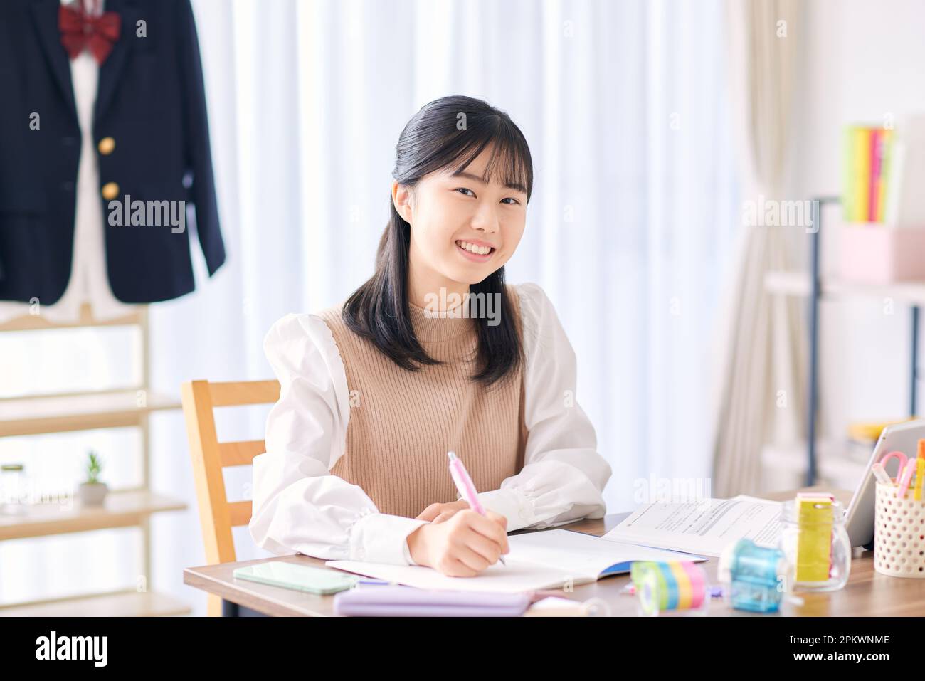 Japanese high school student studying Stock Photo - Alamy