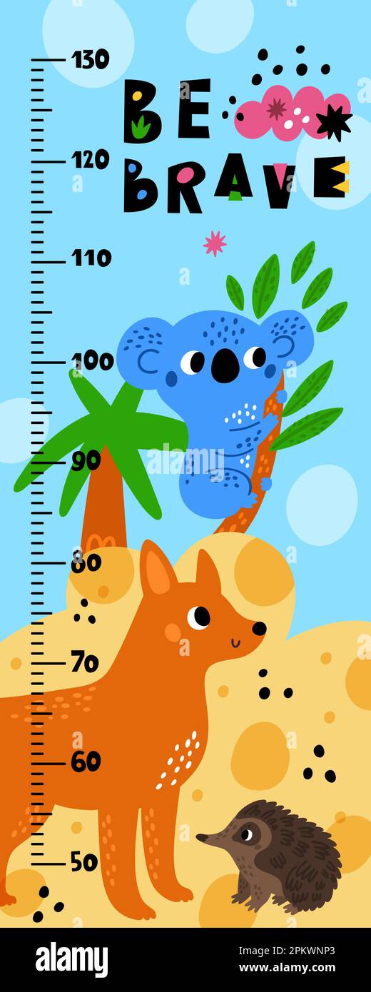 Kids growth ruler with Australian animals. Childish measuring ...
