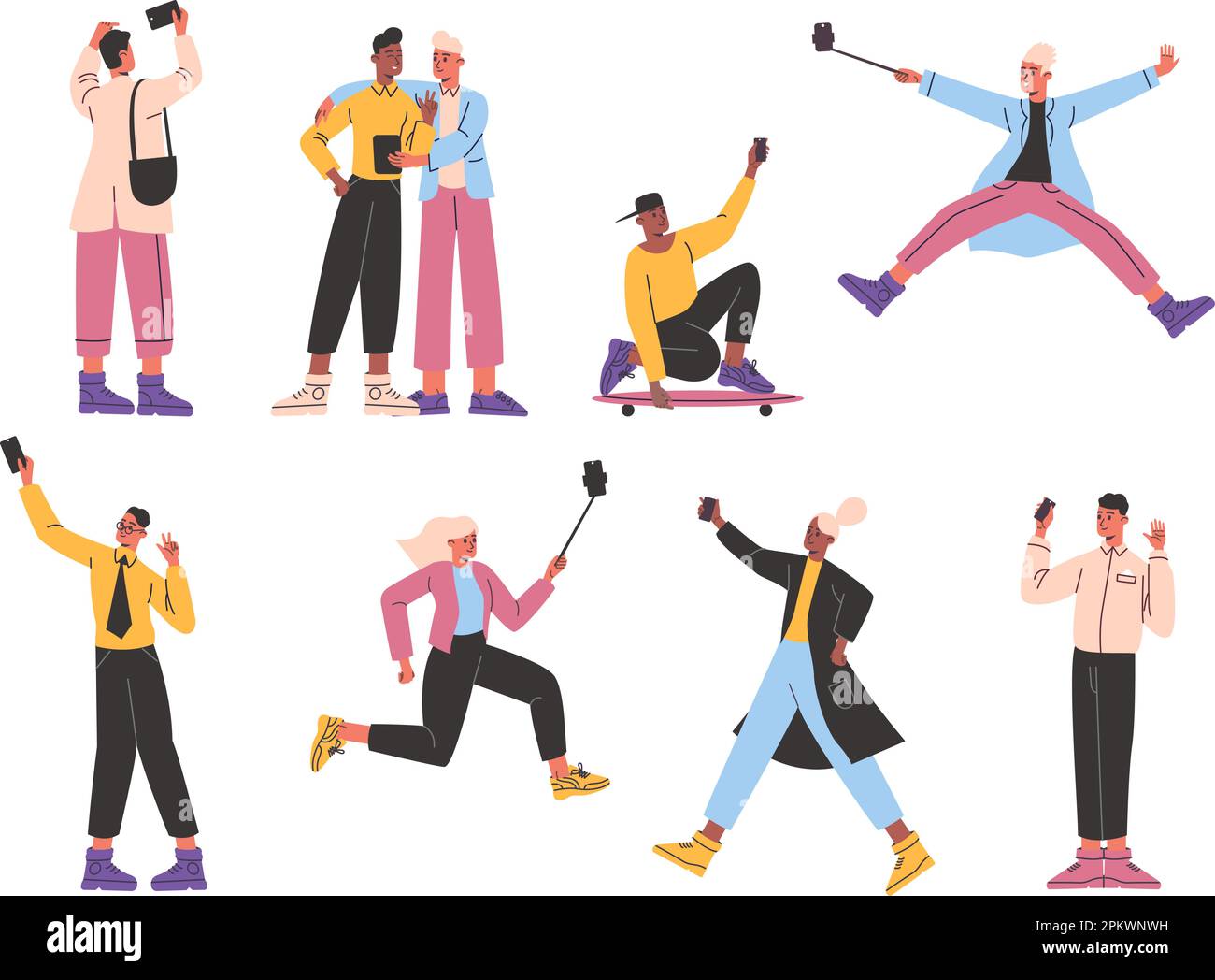 People take selfies. Cartoon characters are photographed on smartphones ...