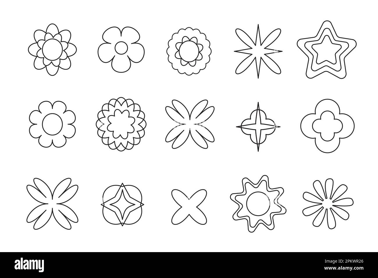Geometric Flowers Stars Line Icons Logotype Shapes Stock Vector Image ...