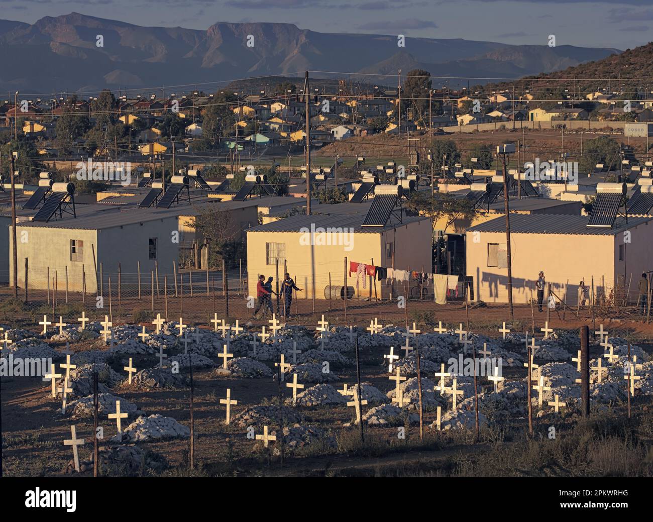 Late sunlight catches the historic Willowmore cemetery. The white ...