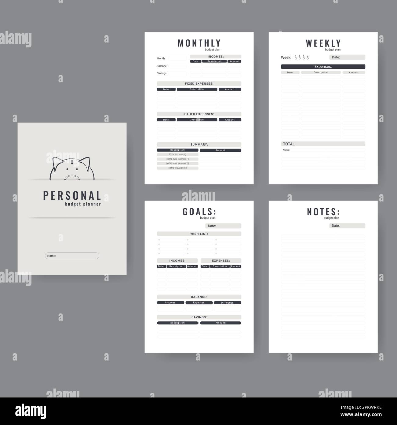 Printable personal monthly budget planner, vector illustration Stock ...