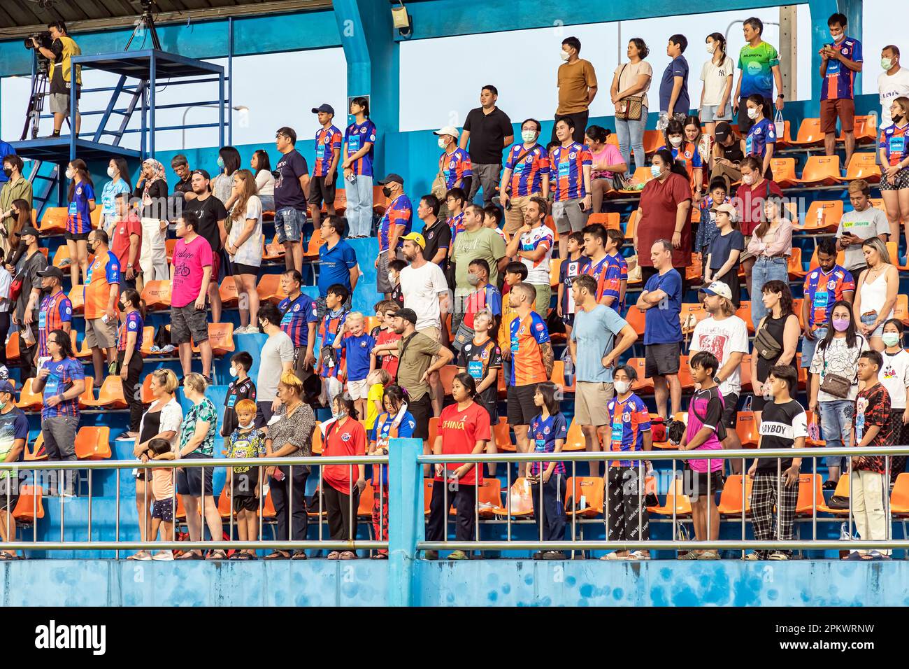 Port F.C. supporters and spectators standing for national anthem before ...