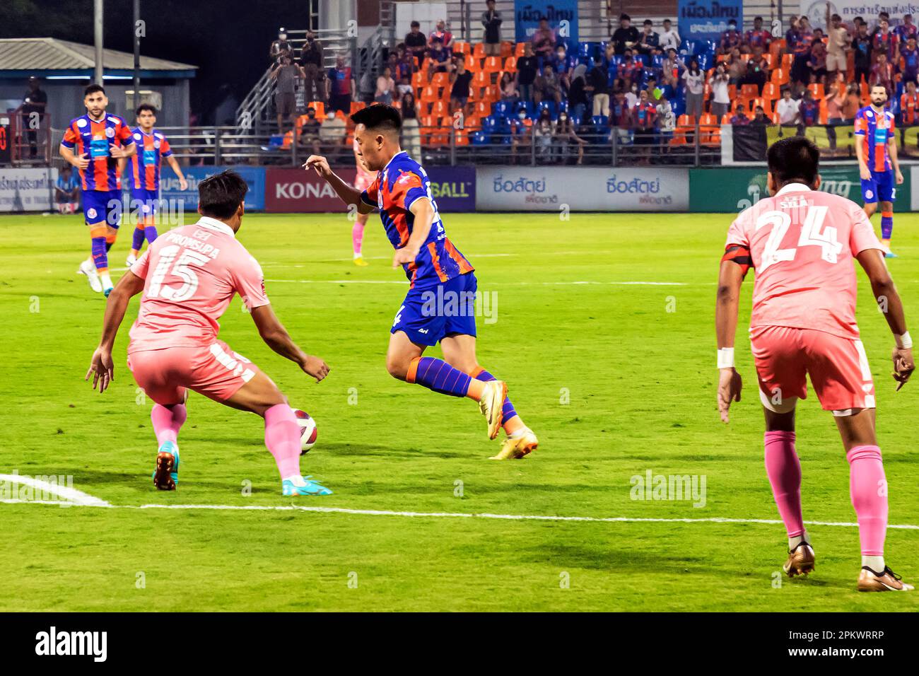 Football action during Thai league match at PAT stadium, Klong Toey ...