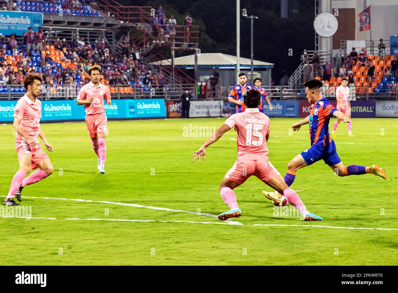 Football action during Thai league match at PAT stadium, Klong Toey ...