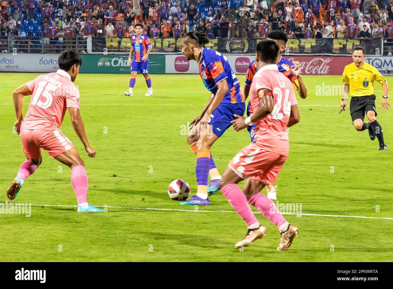 Football action during Thai league match at PAT stadium, Klong Toey ...